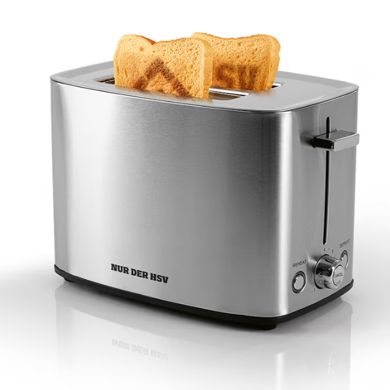 HSV Toaster "Edelstahl" mit eingebrannter Raute auf dem Toast