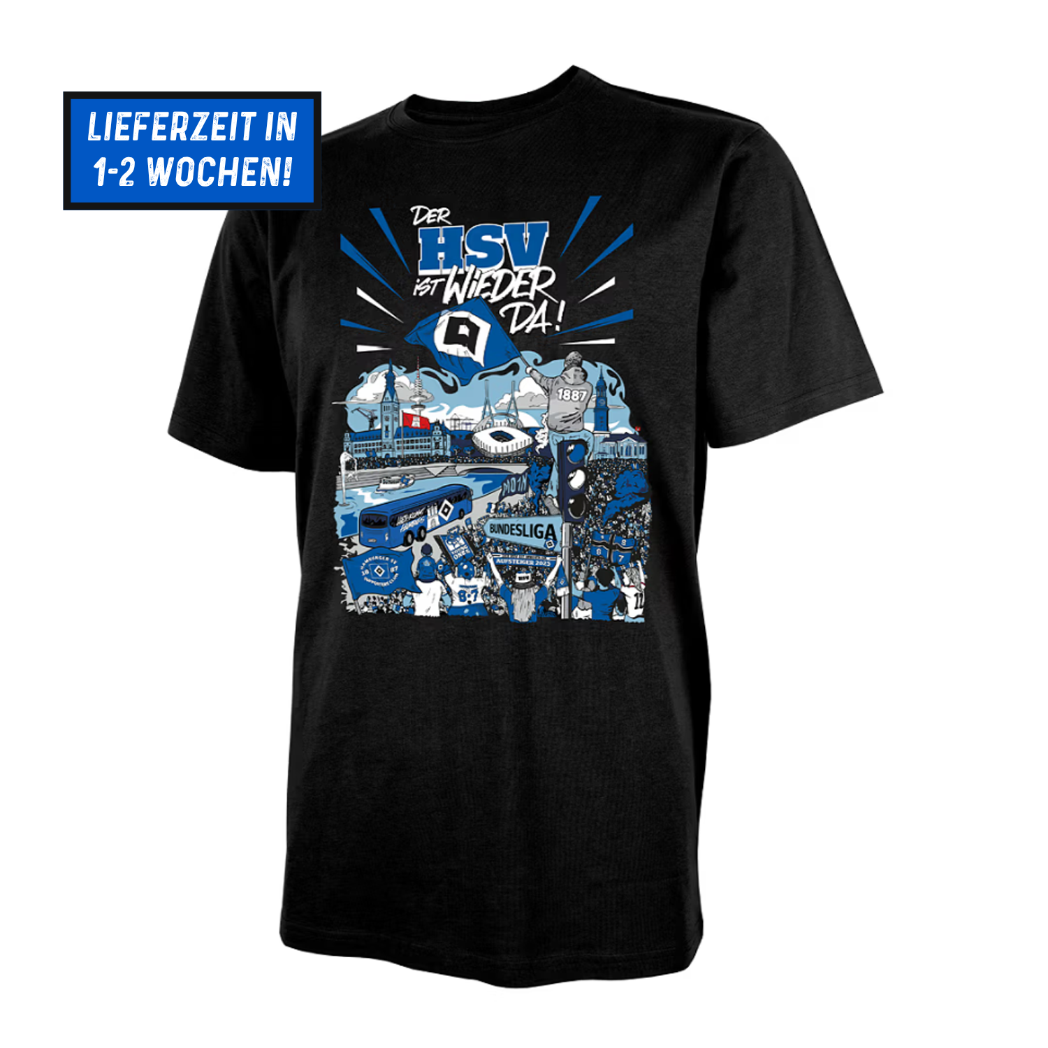 HSV T-Shirt „Der HSV ist wieder da!“ – Aufstiegsshirt 24/25 in schwarz